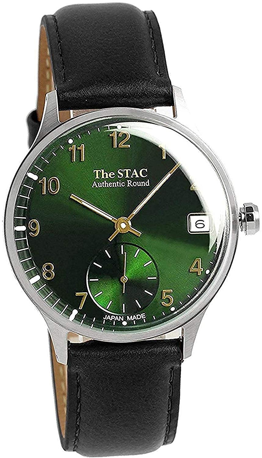 The STAC ザ・スタック Authentic Round 36mm アラビアインデックス グリーンダイヤル ブラックスムースレザー